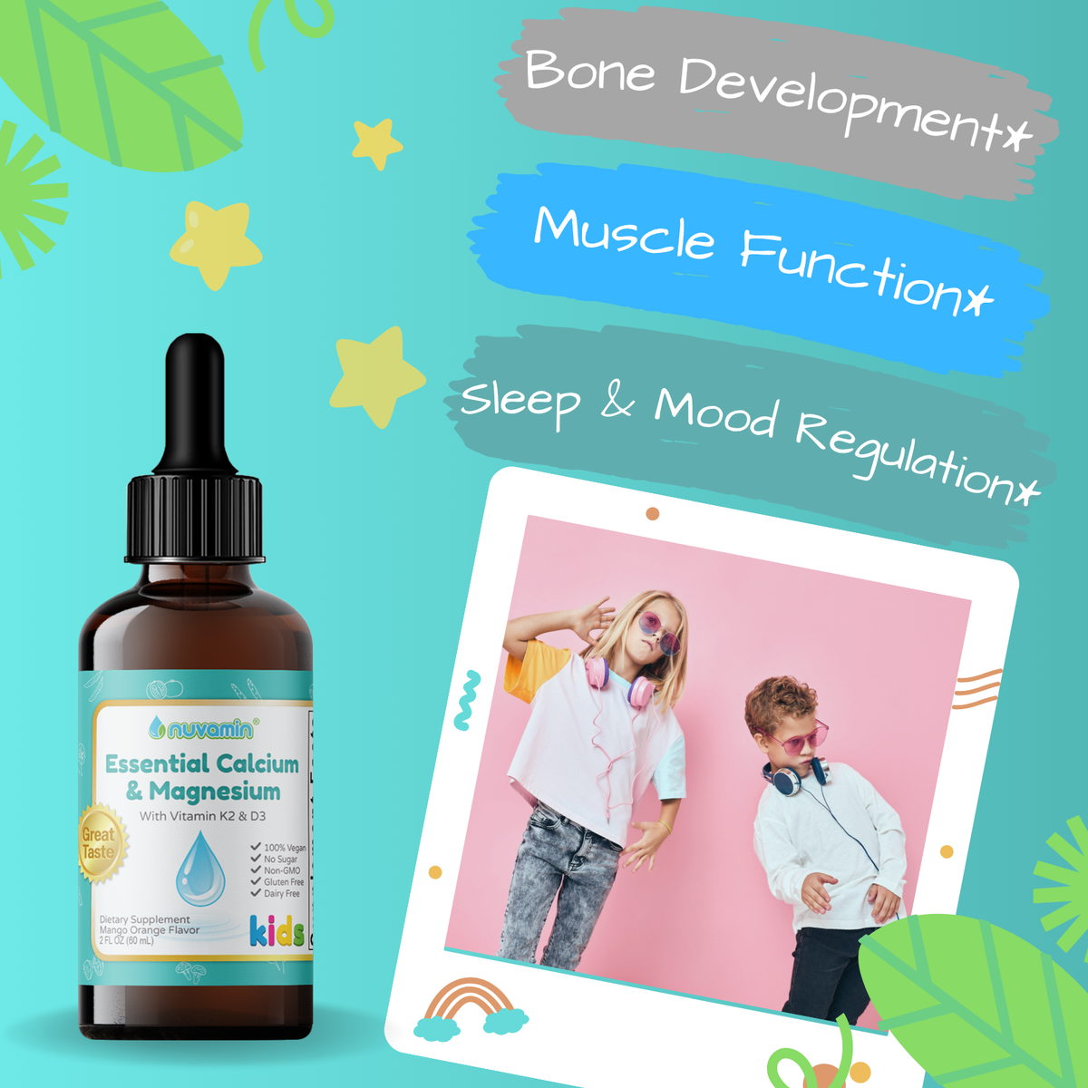 Liquid Calcium & Magnesium Drops for Kids, Baby, Toddlers & Adults ...